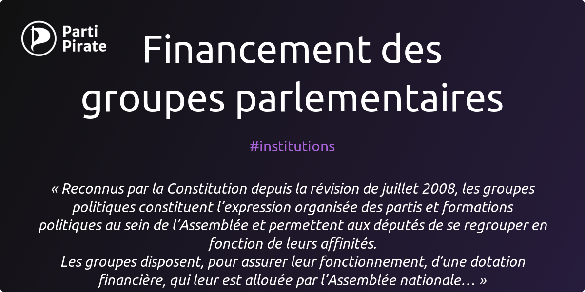 Parti Pirate - Financement des groupes parlementaires