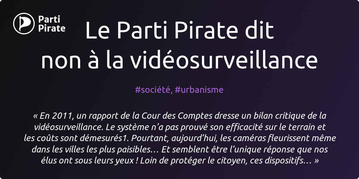 Parti Pirate - Le Parti Pirate dit non à la vidéosurveillance
